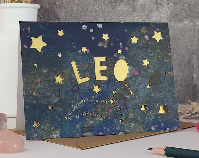 Leo Birthday Card, Happy Birthday Zodiac Star Sign Large A5 Card - Etsy
