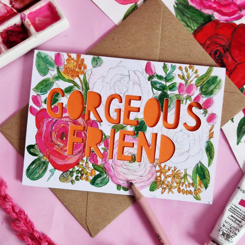 Gorgeous Friend Paper Cut Card, Best Friend Card, Galentine's Card ...