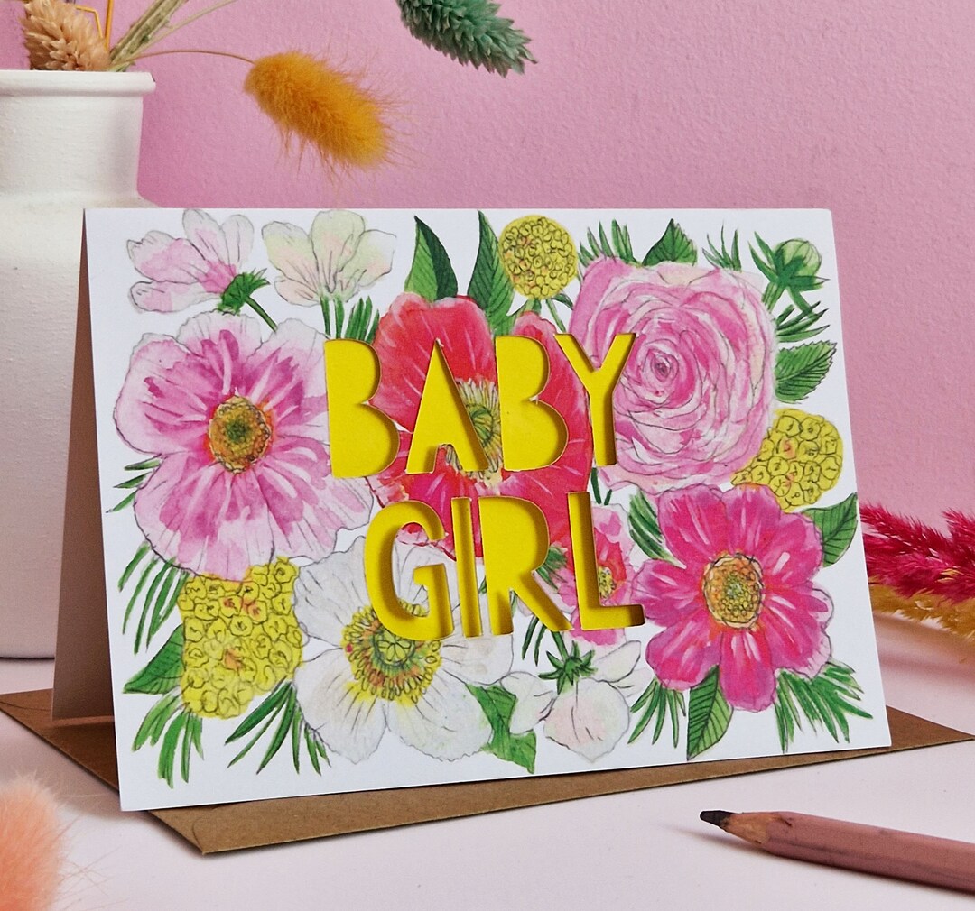 Baby Girl Card, New Baby Card, Paper Cut New Baby Card, New Baby ...