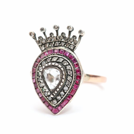 12k Diamond Ruby Crowned Heart Ring - Gem