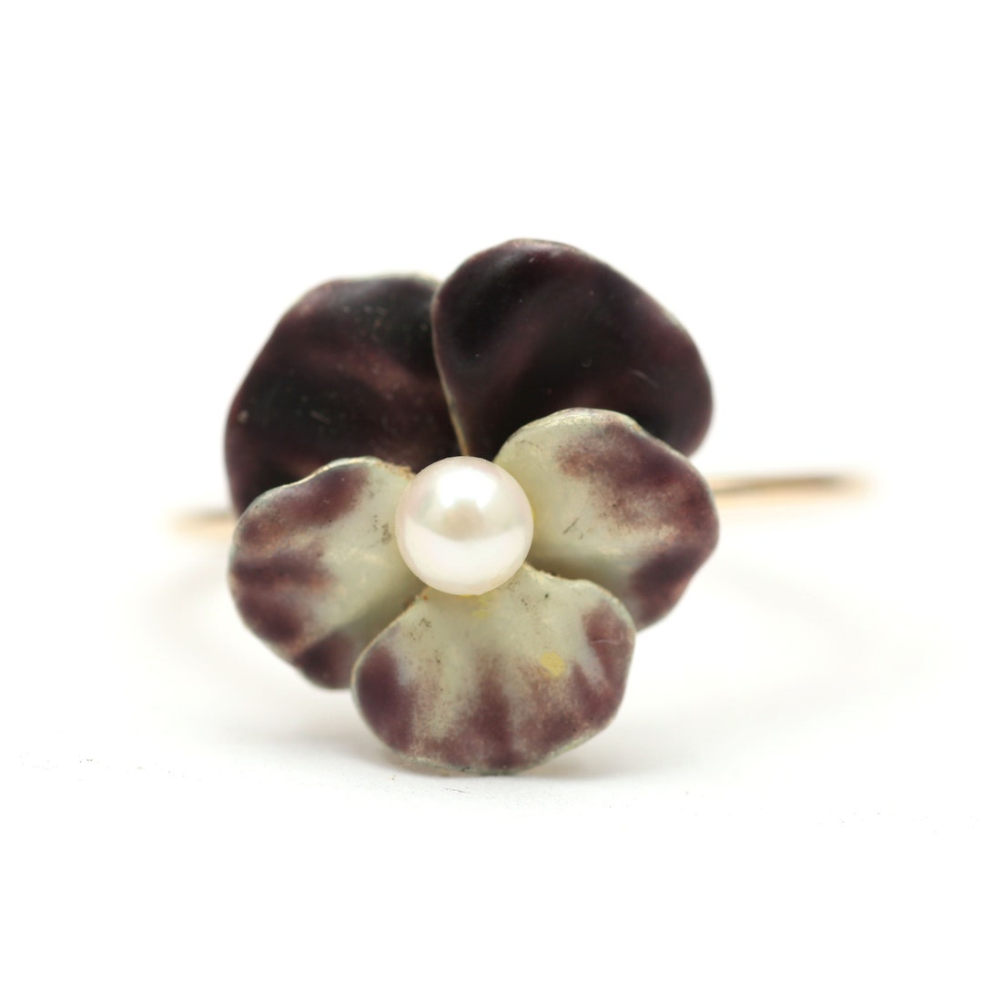 14k Lifelike Enamel Pansy Ring - Etsy