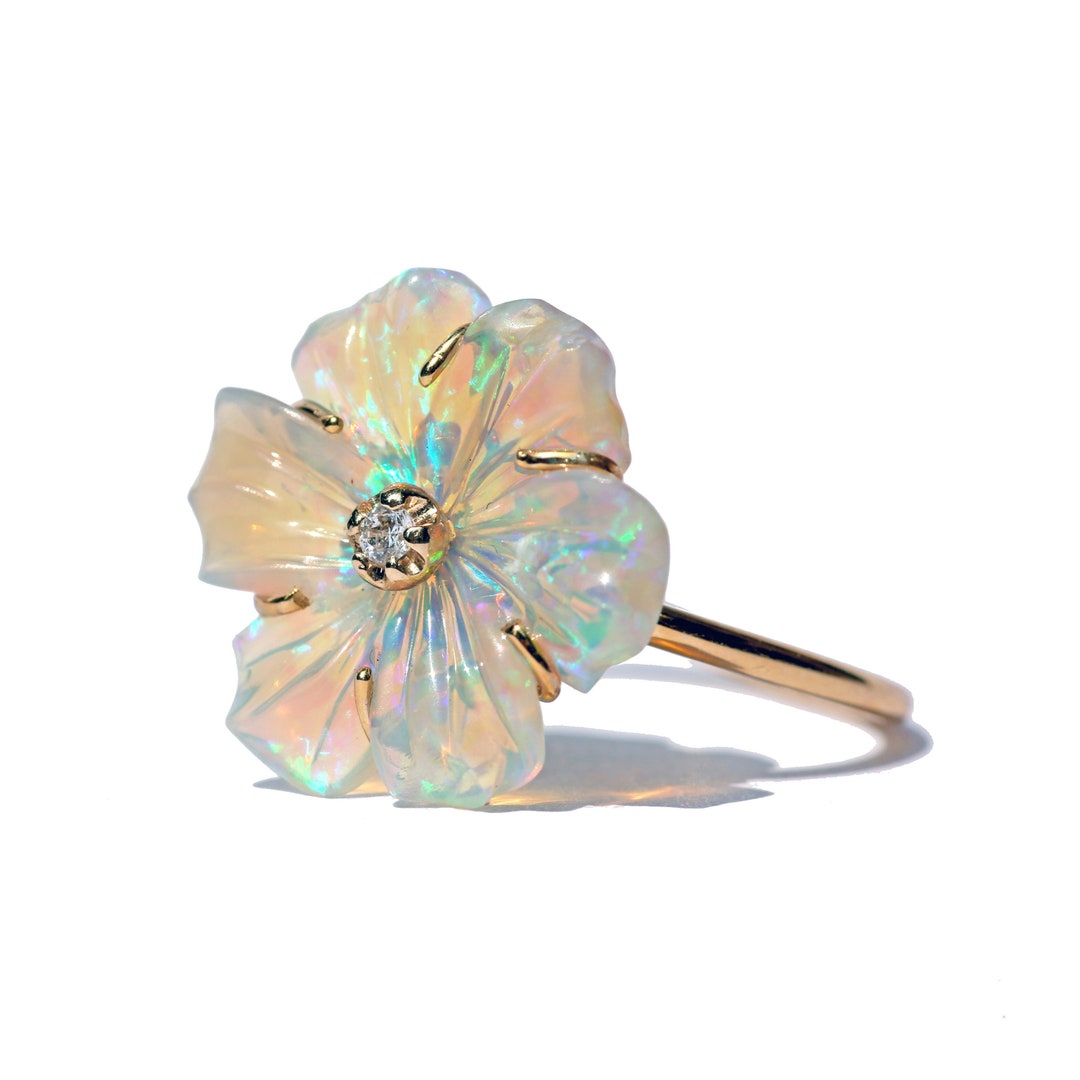 14k Crystal Opal Flower Ring - Etsy