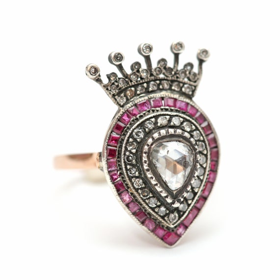 12k Diamond Ruby Crowned Heart Ring - Gem