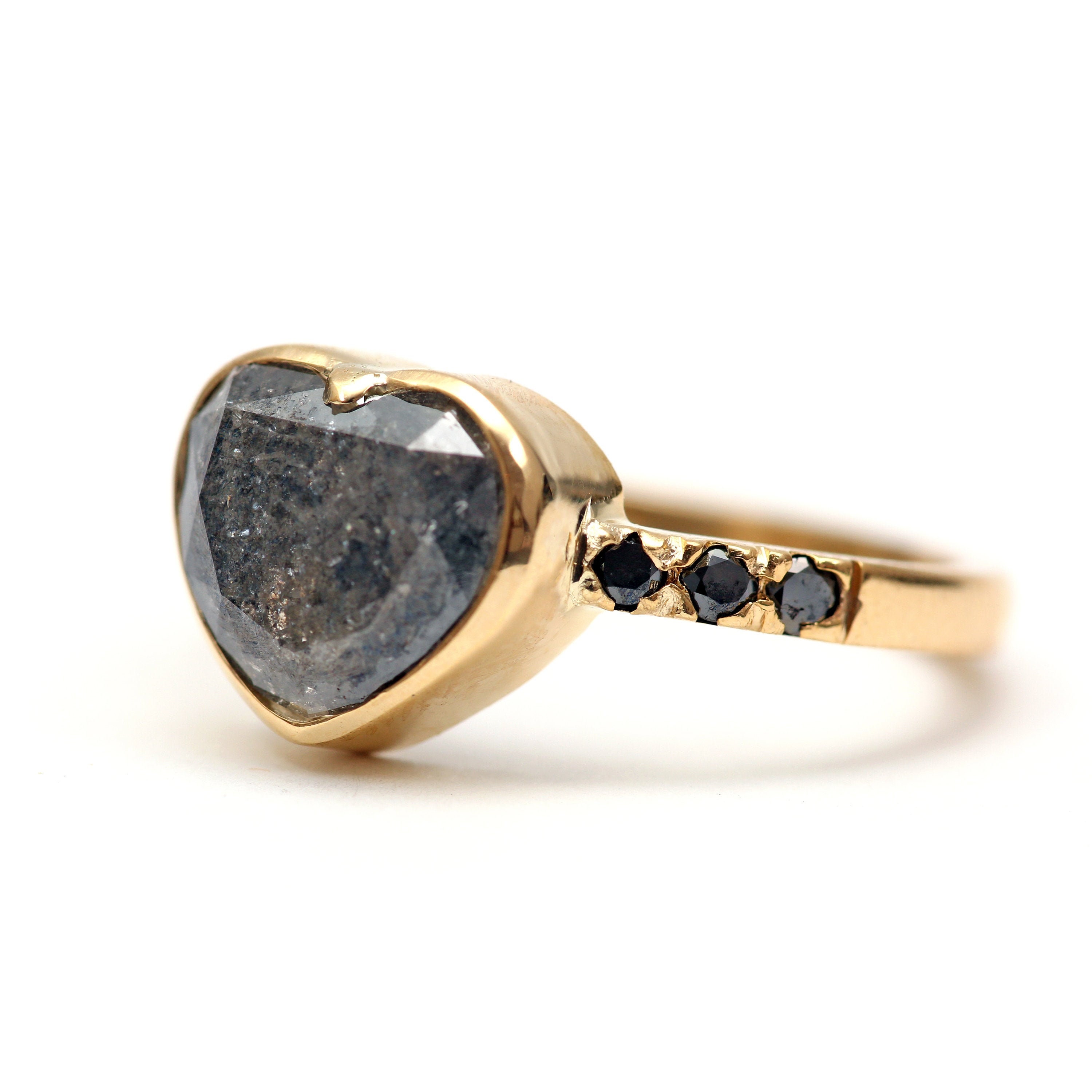 14k Black Diamond Heart Ring 1.92ct | Etsy
