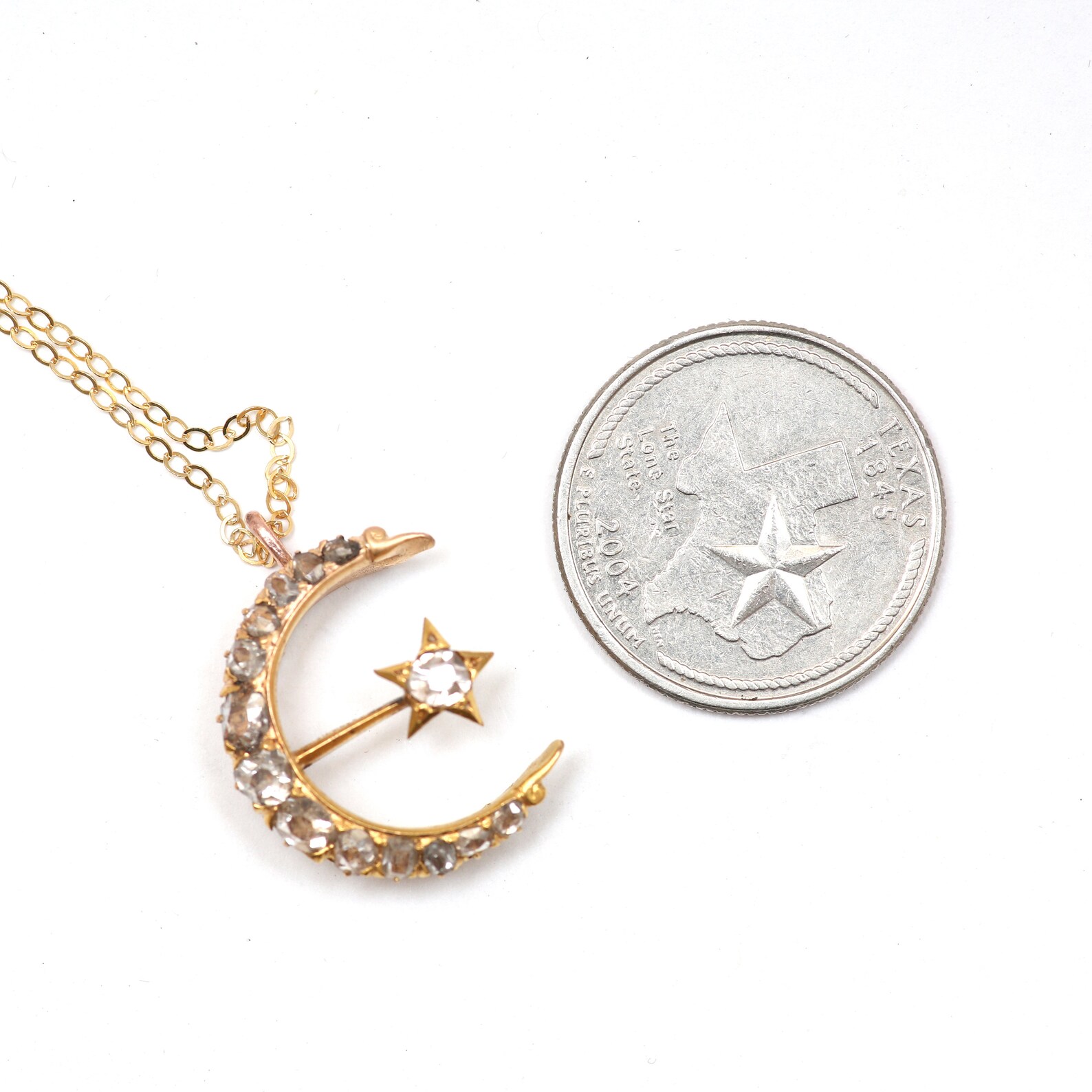 18k Diamond Moon and Star Pendant - Etsy
