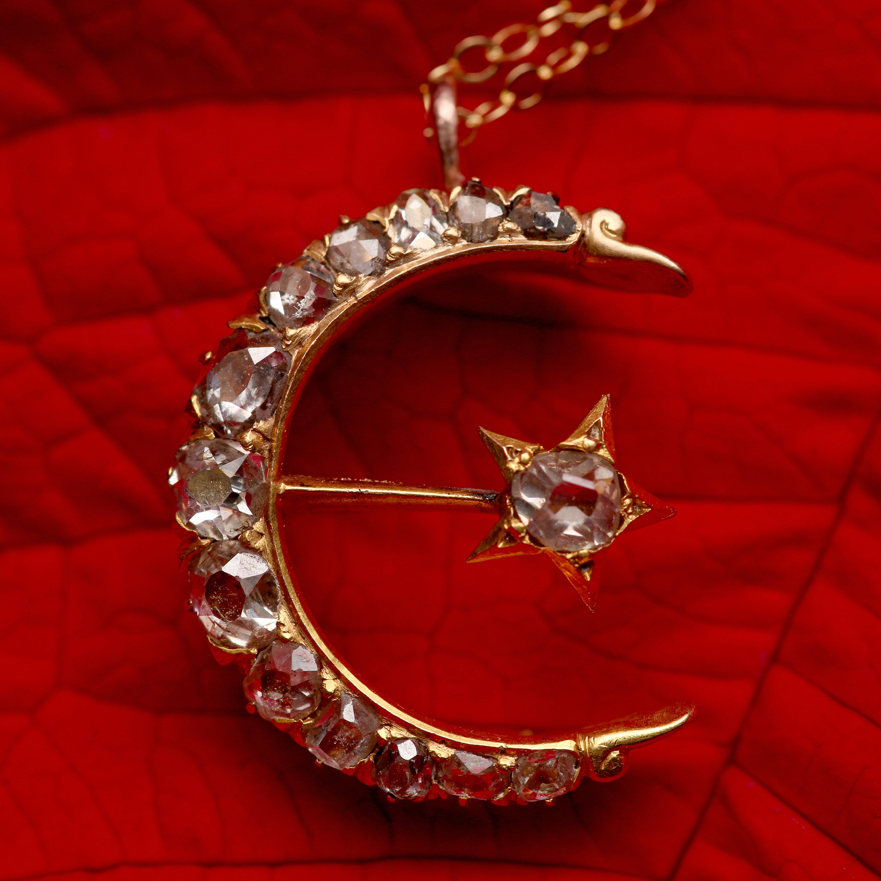 18k Diamond Moon and Star Pendant - Etsy