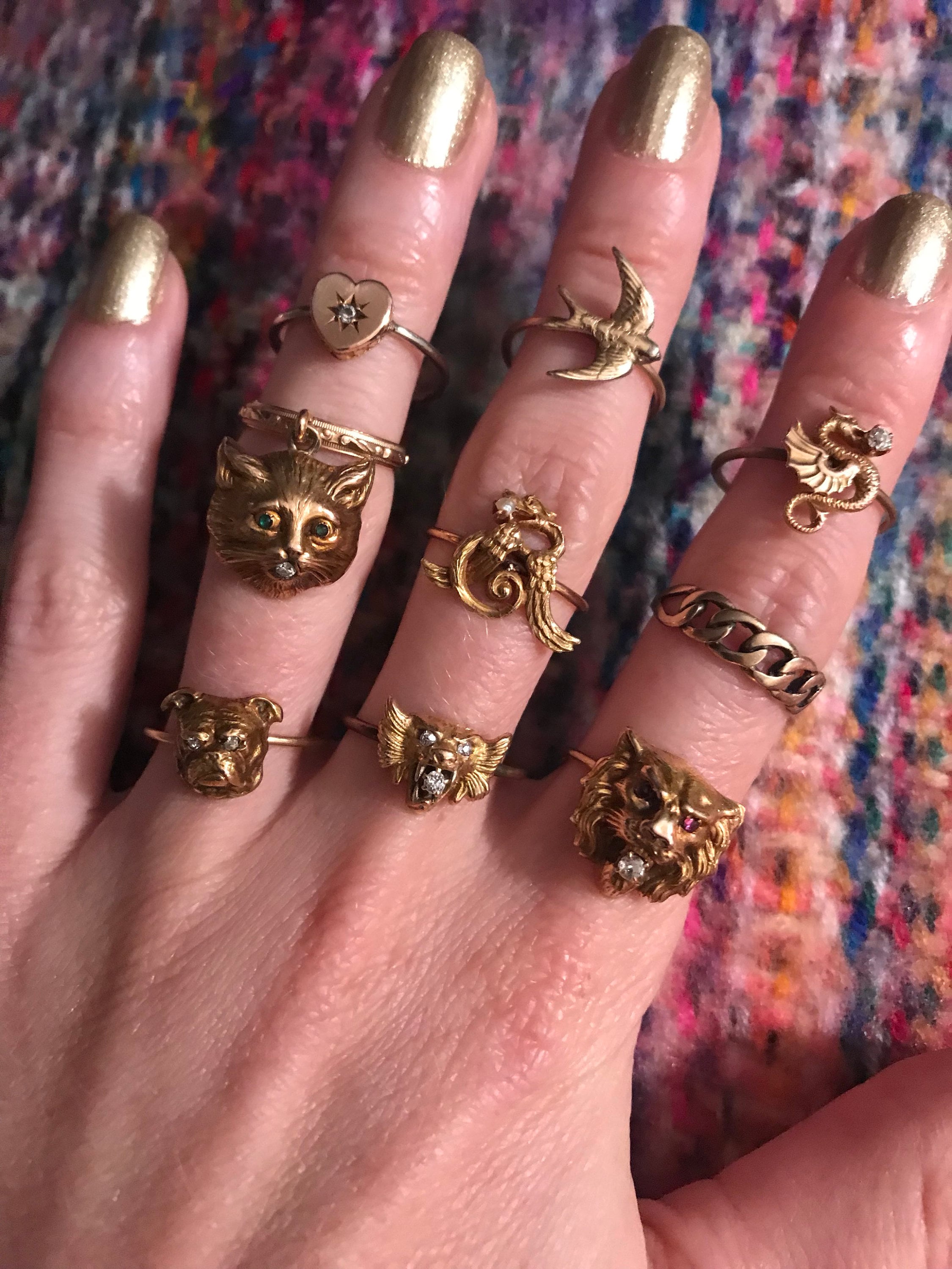 14k Gold and Diamond Victorian Dog Conversion Ring | Etsy