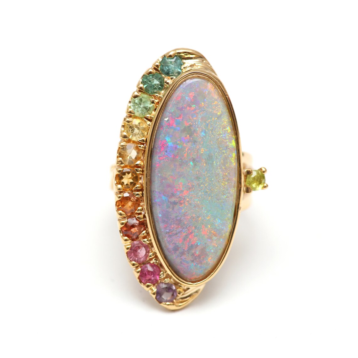 14k Lightning Ridge Rainbow Ring - Etsy