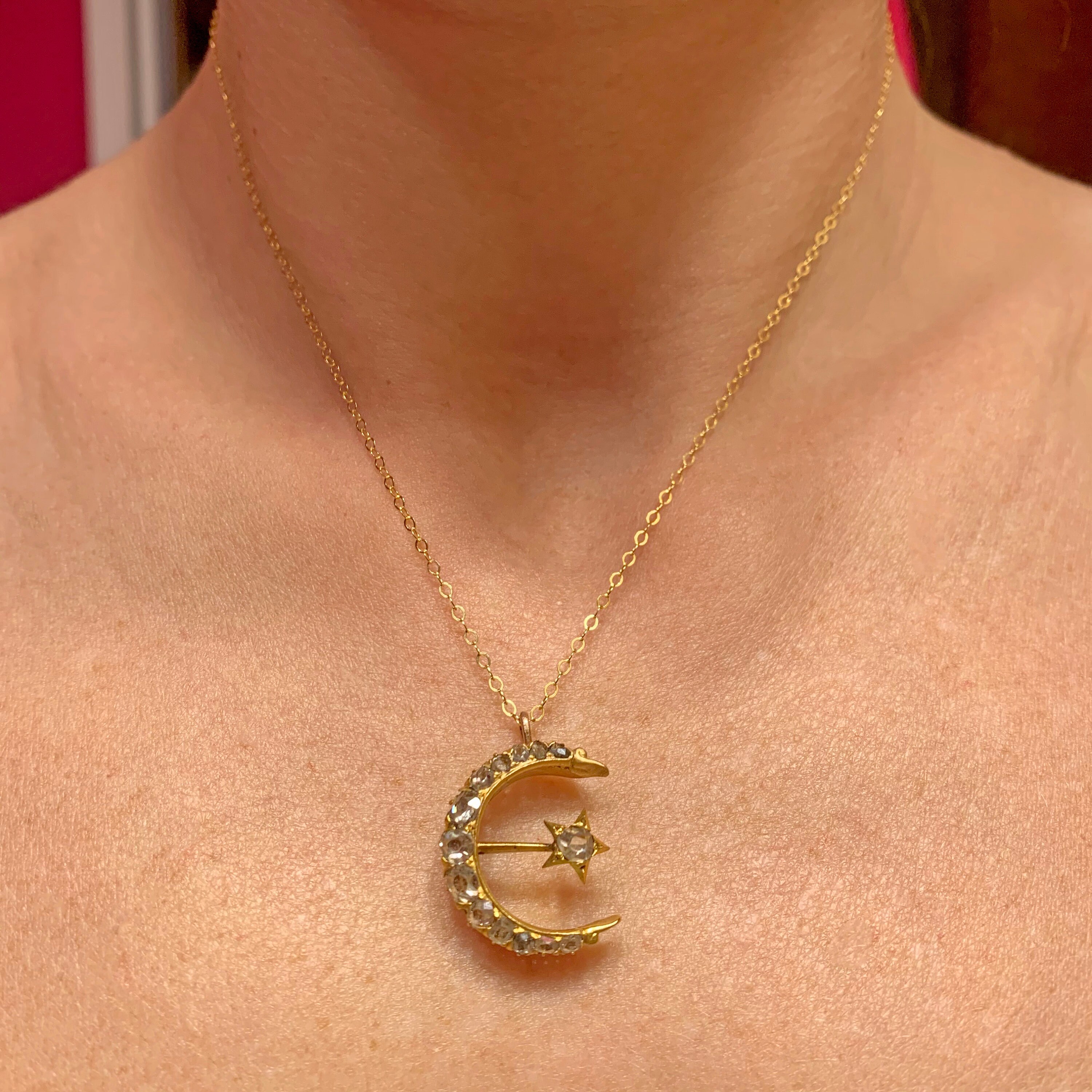 18k Diamond Moon and Star Pendant - Etsy