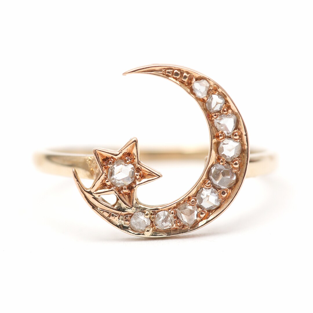 10k Victorian Rose Cut Diamond Celestial Ring - Etsy