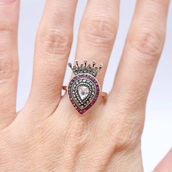 12k Diamond Ruby Crowned Heart Ring - Gem