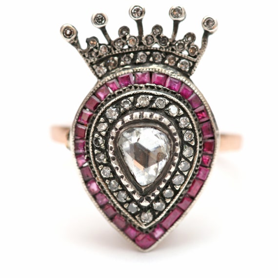 12k Diamond Ruby Crowned Heart Ring - Gem