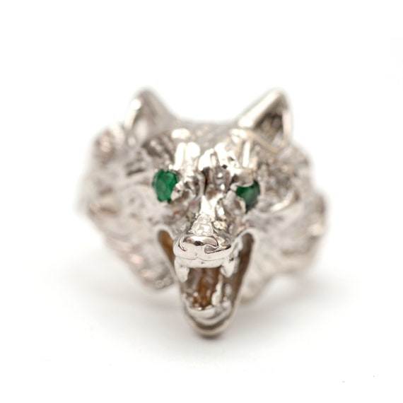 14k Wolf Head Ring - Gem