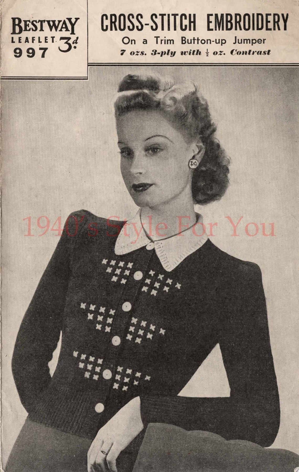 1940's Bestway 997 PDF Knitting Pattern Cross Stitch Embroidery ...