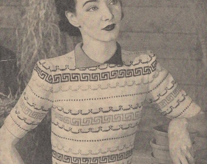 1940's Sirdar 1140 PDF Knitting Pattern Feather and Fan Stripe Jumper ...