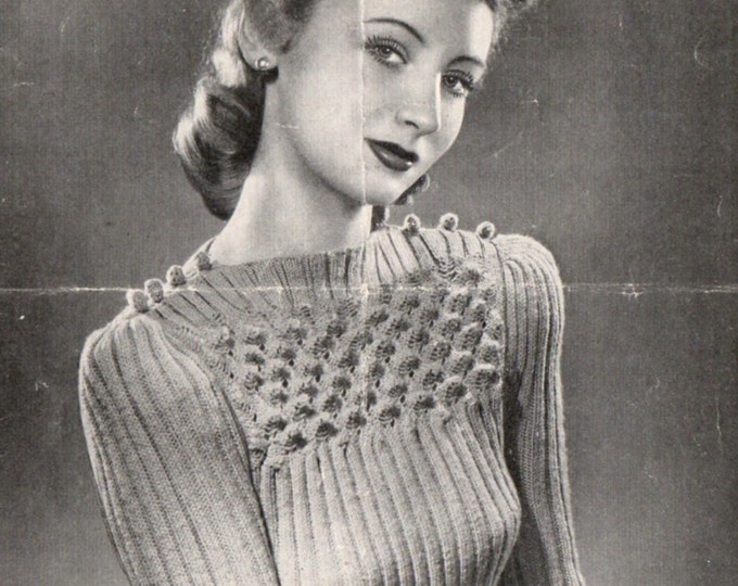 1940's Sirdar 1140 PDF Knitting Pattern Feather and Fan Stripe Jumper ...