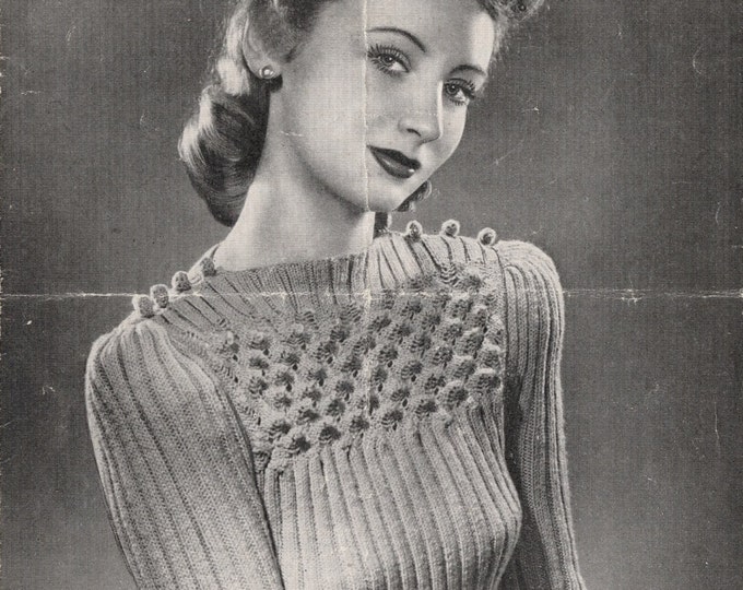 1940's Sirdar 1140 PDF Knitting Pattern Feather and Fan Stripe Jumper ...