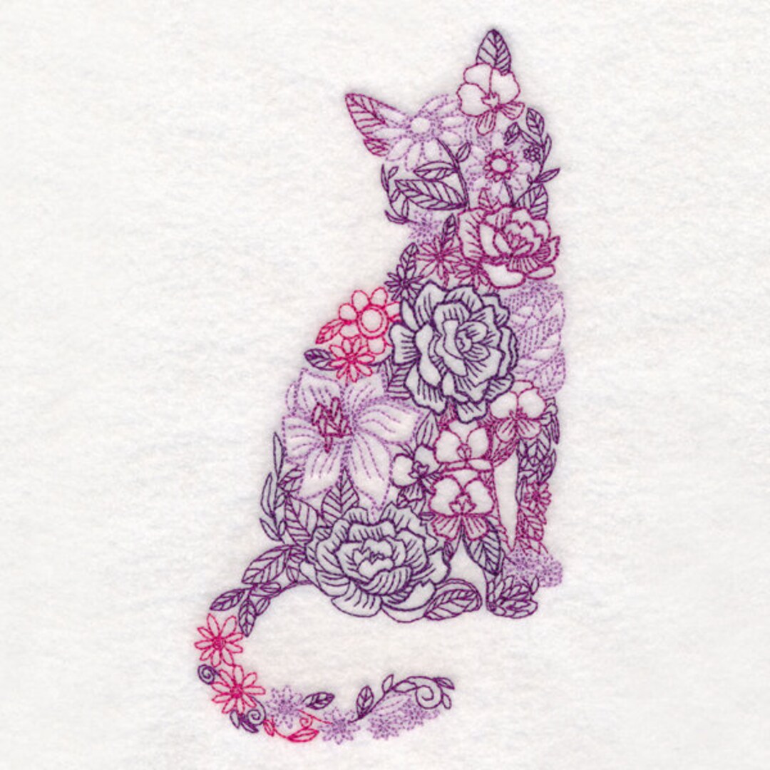 Floral Feline Embroidered Flour Sack Hand/dish Towel - Etsy
