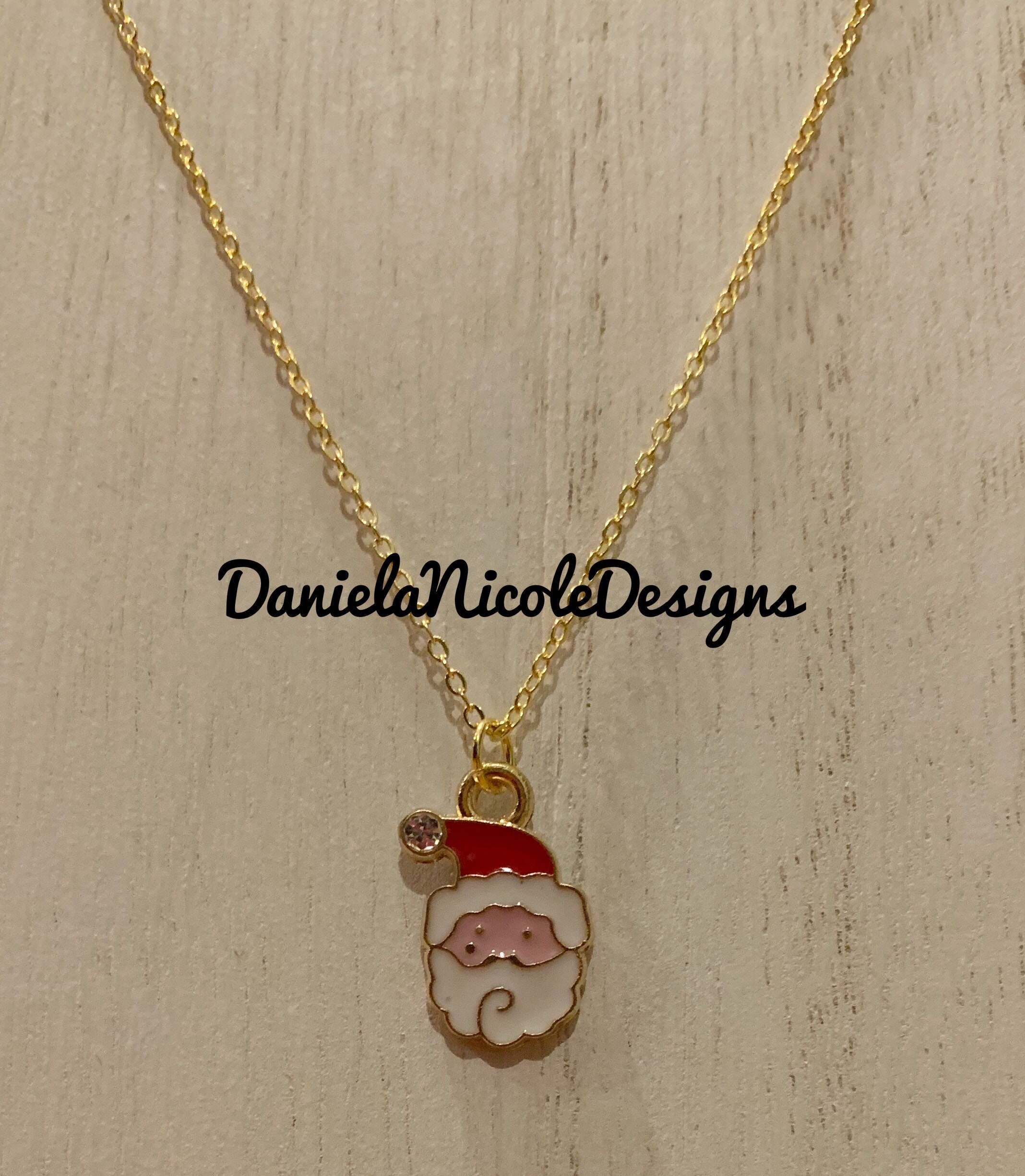 Santa Gold Plated Charm Necklace | Etsy