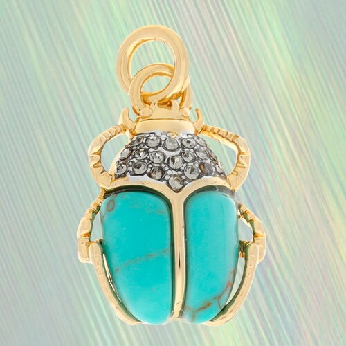 Scarab Charm / Pendant Turquoise Micro Pave & 14K Gold - Etsy