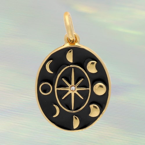 Moon Phases Charm Pendant Astrology Celestial Gold & Black - Etsy
