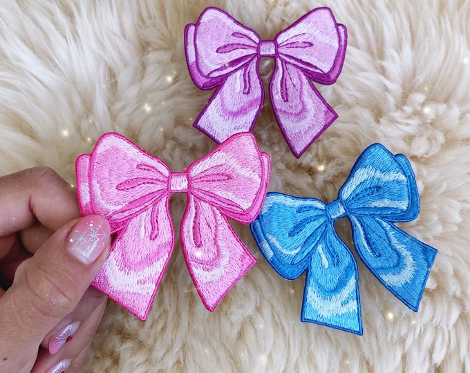 Bow Patch Pink Lilac Blue Fluffy Ribbon Iron on Patch Coquette ...