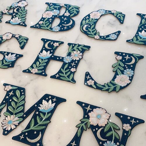 Botanical Letter Patches Embroidered Applique Letters - Etsy