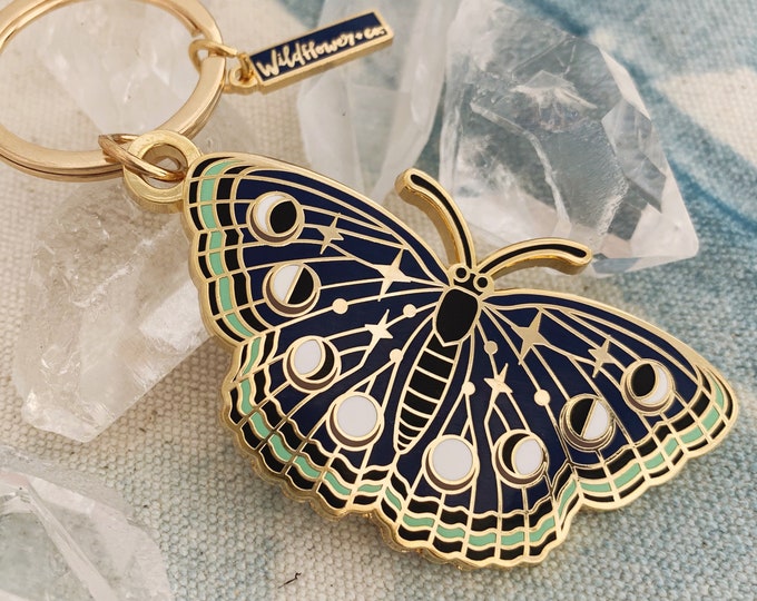 Night Butterfly Enamel Keychain Lunar Moth Luna Moon - Etsy