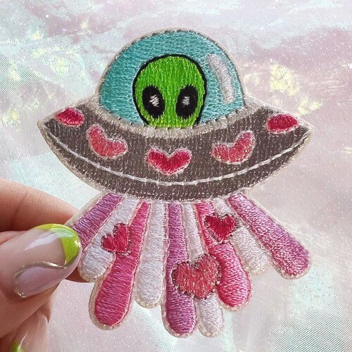 Love UFO Alien Patch Cute Space Patch Sparkly Pastel Pink | Etsy