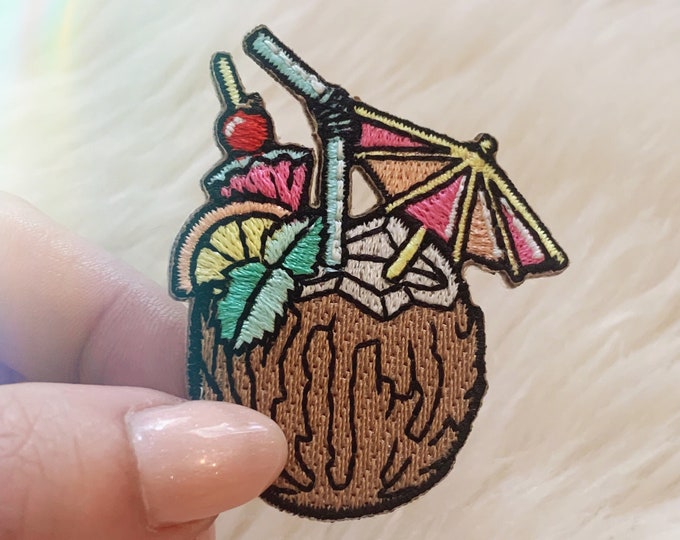 Tropical Coconut Cocktail Patch - Iron On, Embroidered Patches for ...