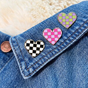 Checkered Heart Enamel Pin - Black & White, Pink, or Lilac and Lime ...
