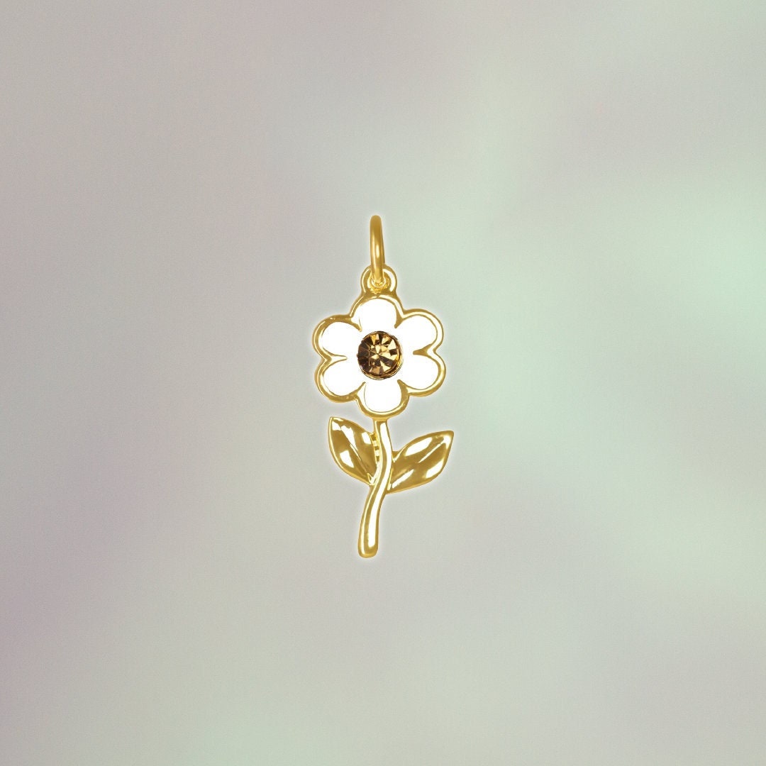 Daisy Charm - Long Stem Daisy Charm - Enamel & Gold Dainty Charms ...