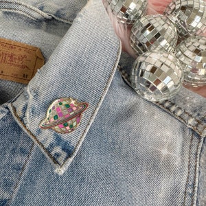 Disco Ball Planet Enamel Pin - Disco Ball Pin - Planet Space - Glitter ...