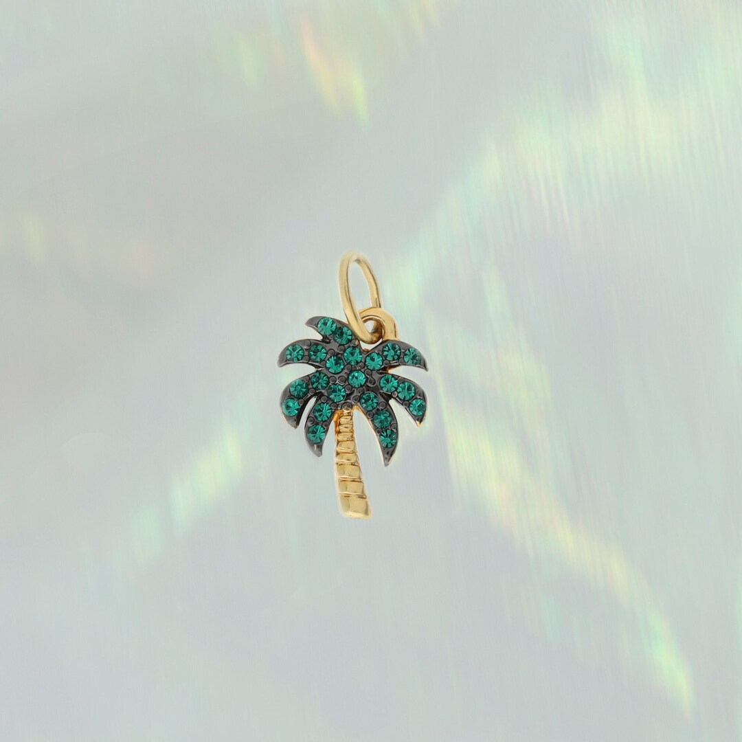 Palm Tree Charm - Pendant, Pave Crystal & Gold - Coconut Girl ...