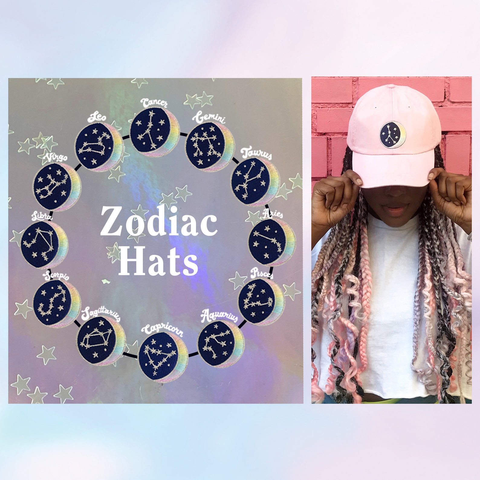 Zodiac Baseball Hat W. Embroidered Star Sign Patch - Your Choice of ...