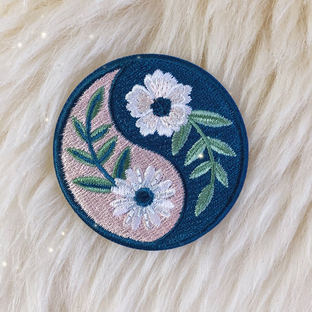 Botanical Yin Yang Patch - Cottagecore Floral - Iron on Embroidered ...