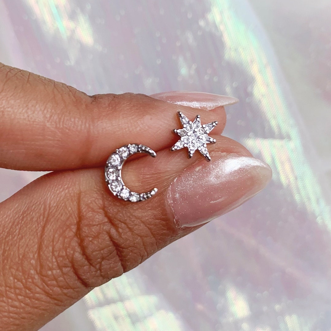 Celestial Earrings Celestial Stud Earrings Moon & Star Stud Earrings ...