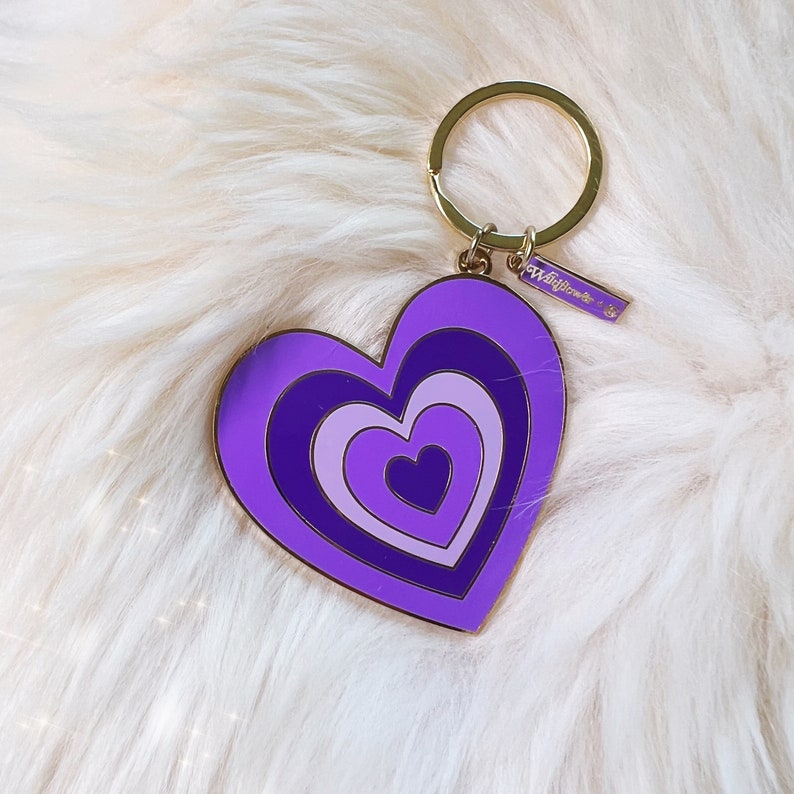 Y2K Aesthetic Heart Keychain - Cute Enamel Keychain in Pink Purple or ...