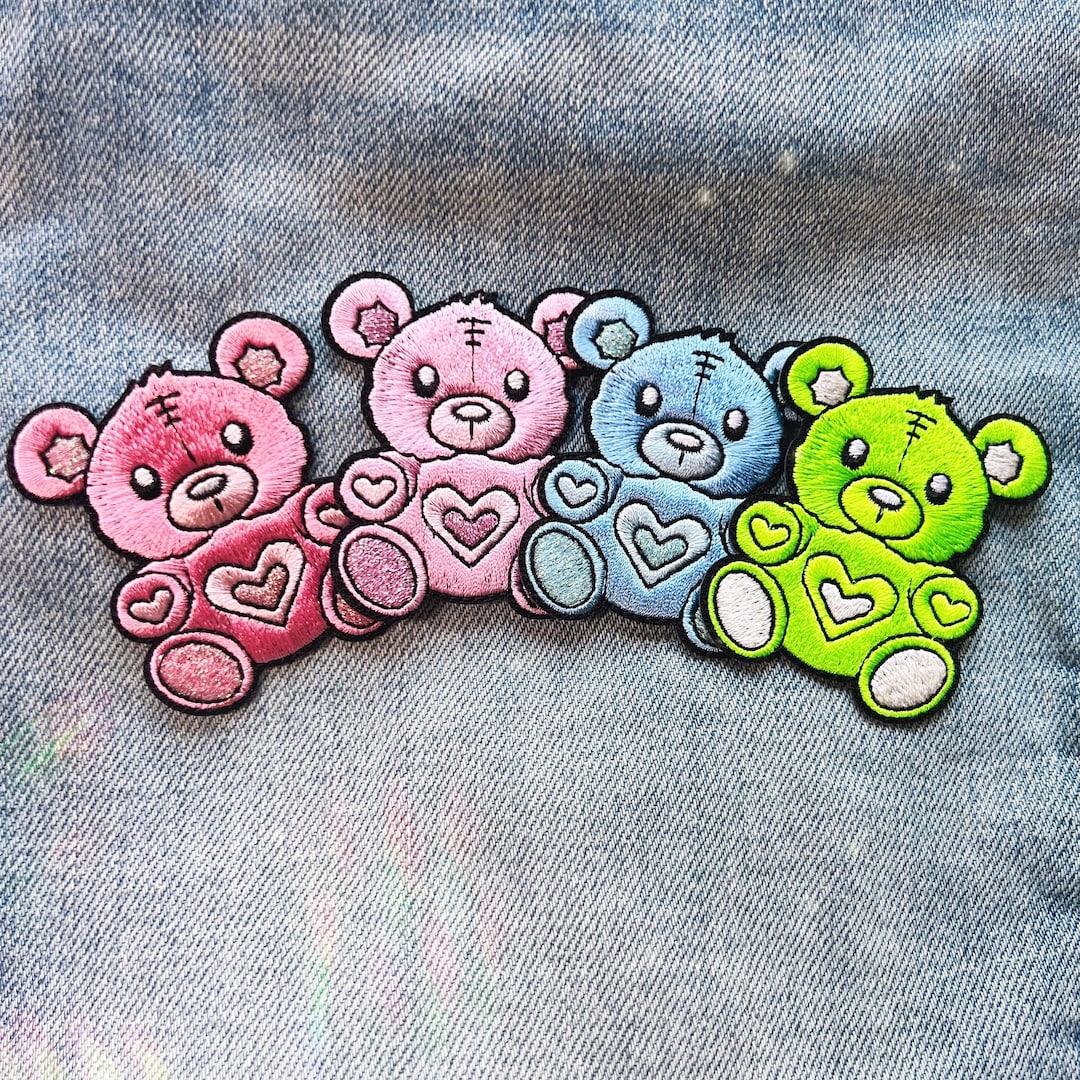 Teddy Bear Patch - Pink, Blue, Lilac, Green - Adorable Toy Embroidered ...