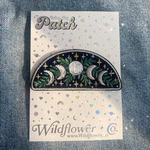 Moon Phases Patch - Iron on Embroidered Patches for Jackets - Celestial Magical - Navy ...