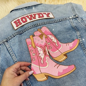 Pink Cowgirl Boots XL Back Patch - Howdy - Patches for Jackets - Disco ...