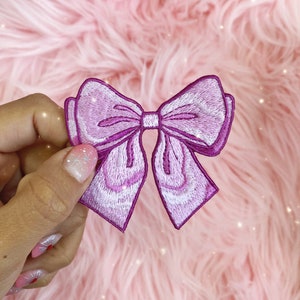 Bow Patch - Pink Lilac Blue - Fluffy Ribbon Iron on Patch - Coquette ...
