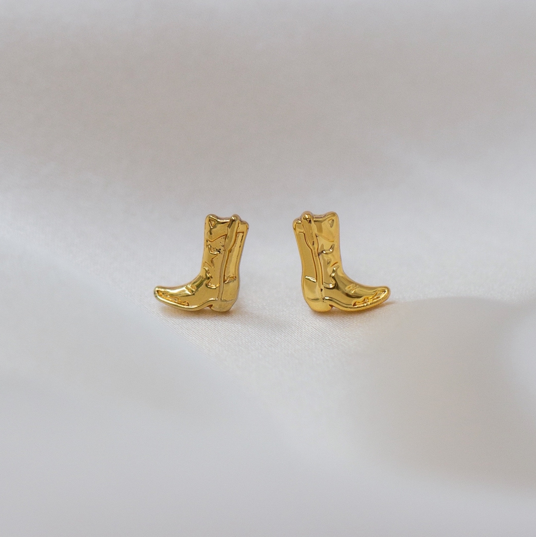 Gold Cowgirl Boot Earrings - Cowboy Boot Earrings - Cute Space Cowgirl - Disco Cowgirl ...