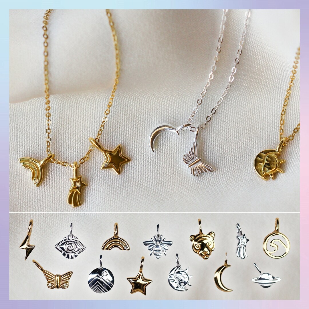Custom Tiny Charm Necklace, Dainty Gold or Silver Necklace - Bee ...