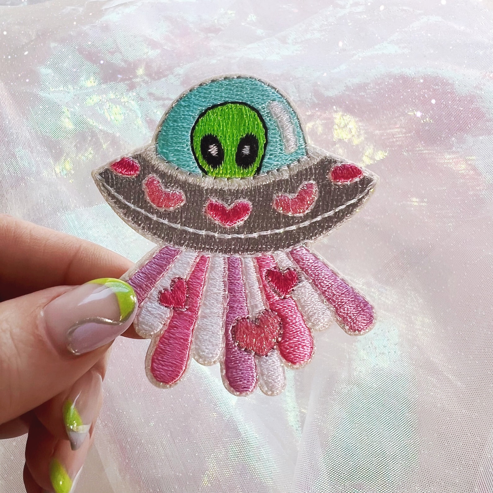Love UFO Alien Patch Cute Space Patch Sparkly Pastel Pink | Etsy