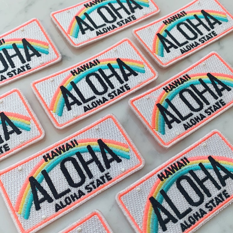 Hawaii Aloha License Plate Patch Iron on Patch Embroidered - Etsy