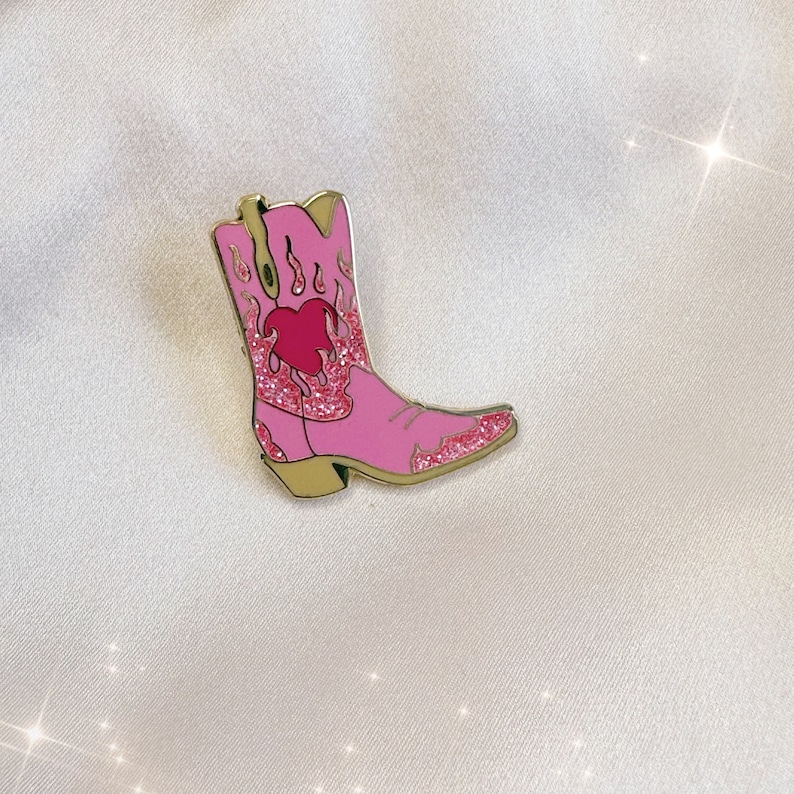 Burning Love Cowgirl Boot Pin - Pink Lilac & White - Cowboy Boot - Hard ...