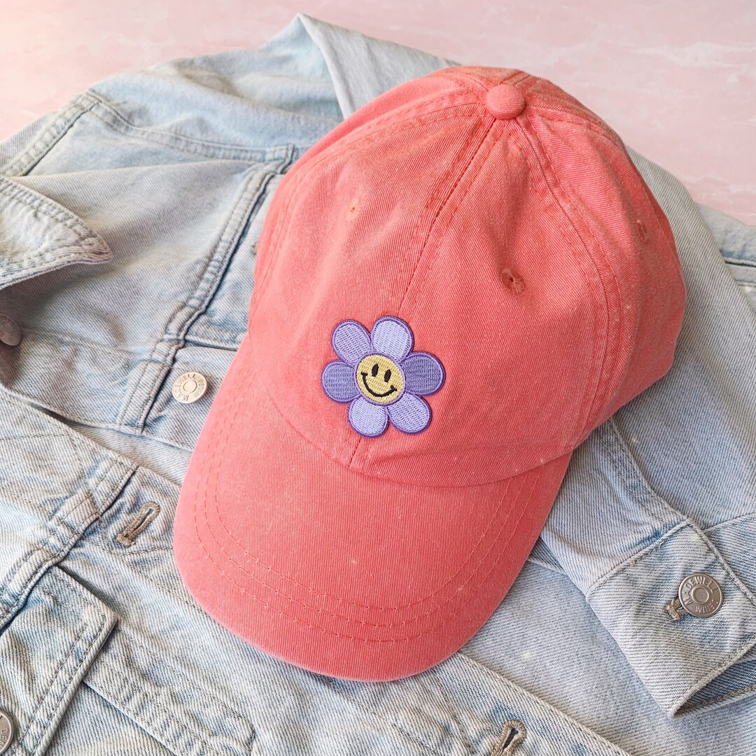 Smiley Daisy Baseball Hat - Choice of Color - Retro Flower Patches ...