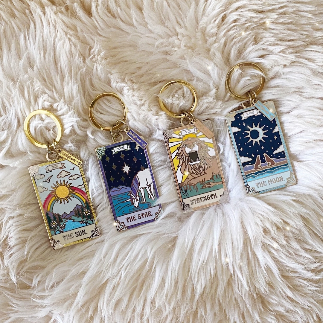 Tarot Card Keychain - Moon Sun Star Strength - Enamel Keychain / Key ...