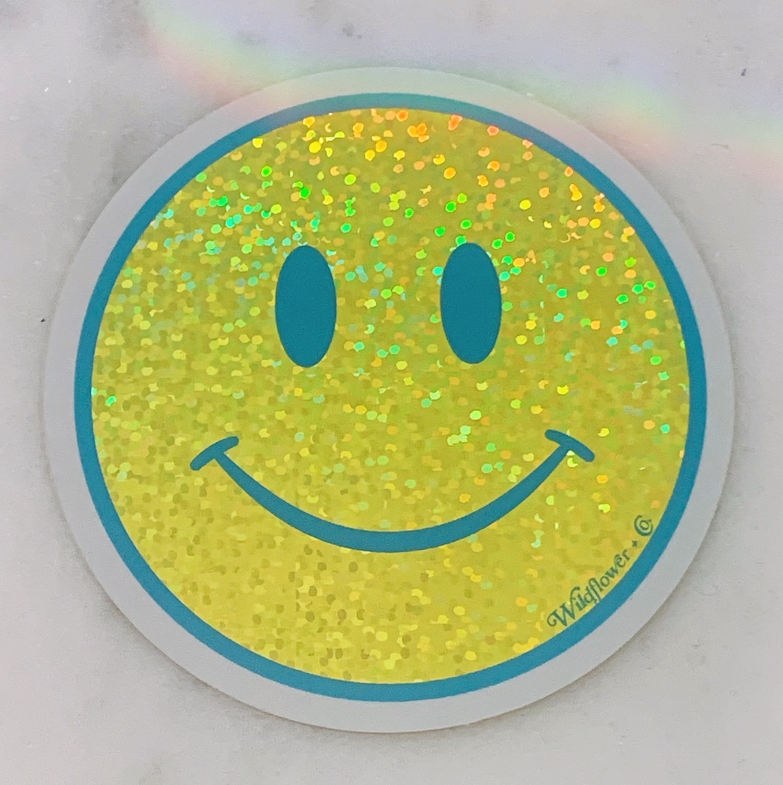 Smiley Face Sticker - Yellow Aesthetic Stickers - Glitter Holographic ...